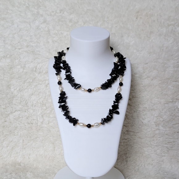 Source Unknown | Jewelry | Black Onyx Obsidian With Fresh Water Pearls ...